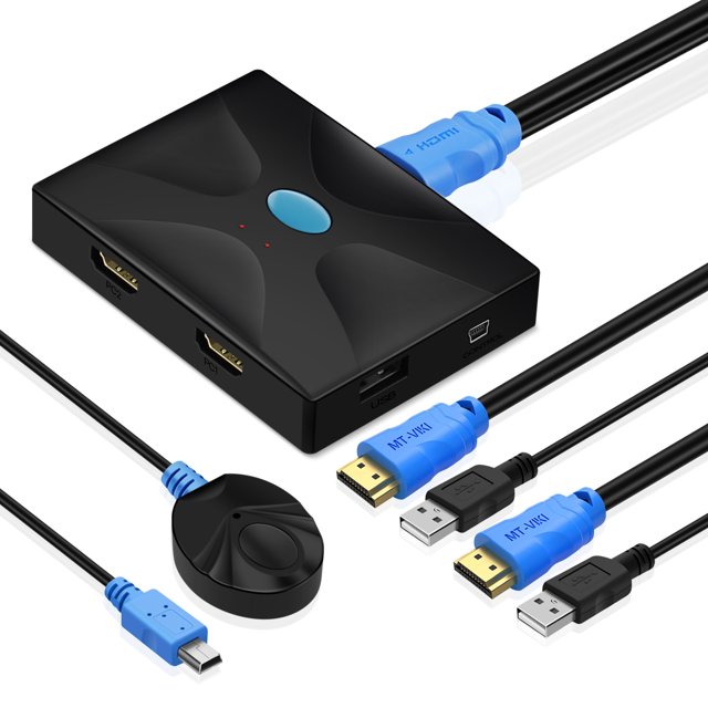 HDMI 4K KVM Switch 2 Port, 2 Computer 1 Monitor Switch 3 USB Switch Box ...