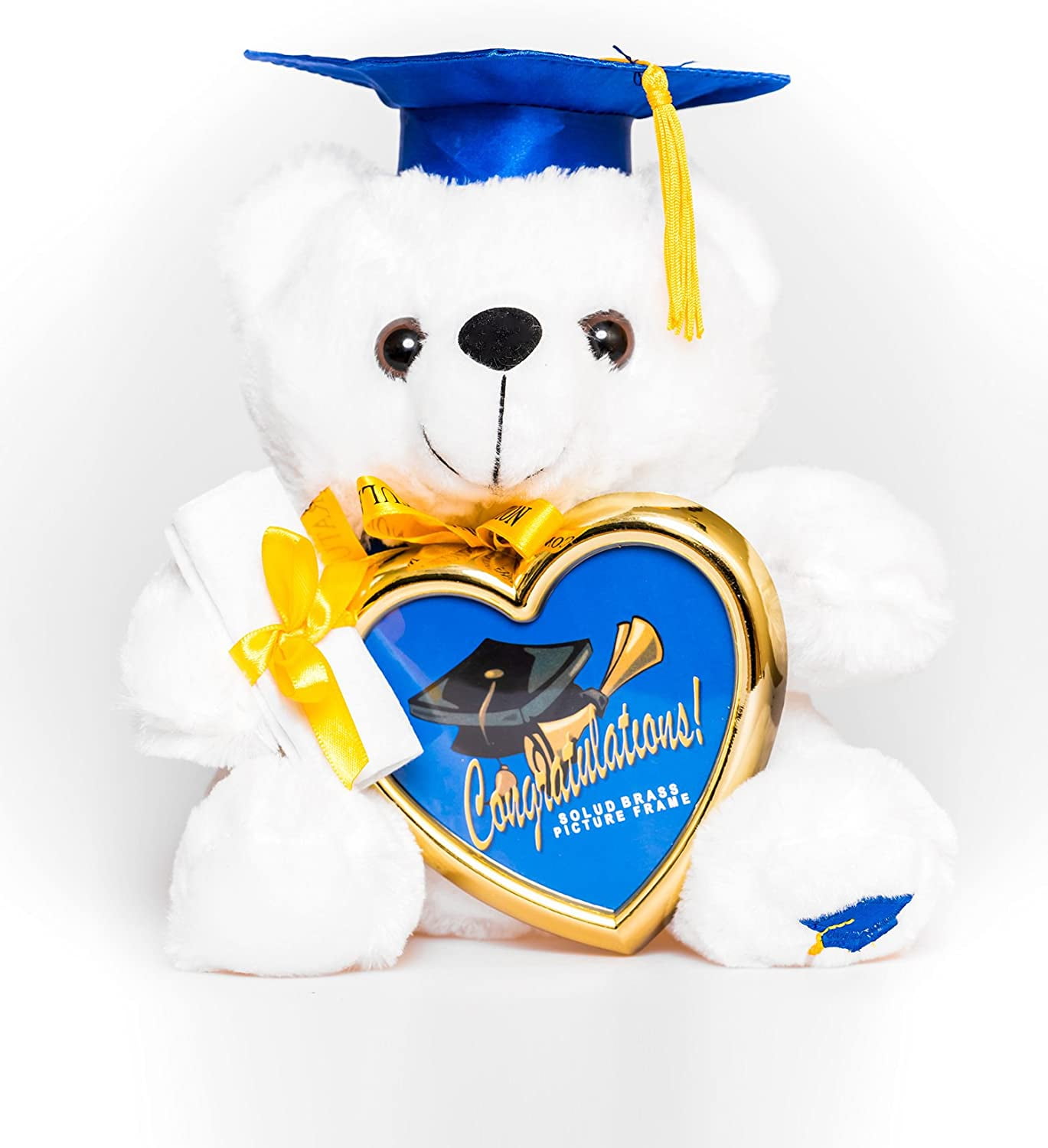 White Graduation Plush 9" Teddy Bear with Blue Cap and Diploma in Hand ...