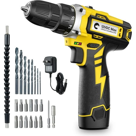 Cordless Drill, 2 Variable Speed Power Drill with Battery & Charger 12V ...