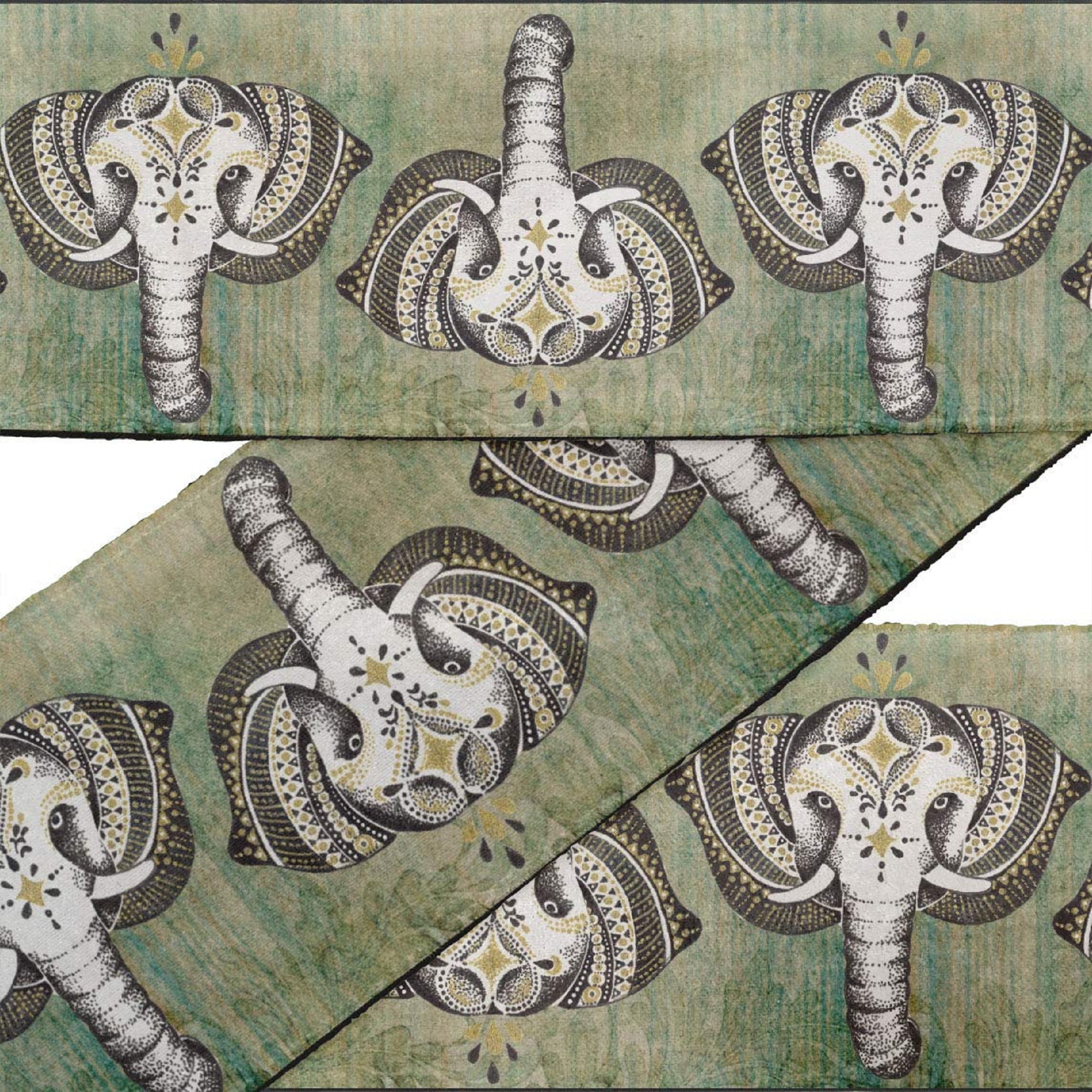 IBA Indianbeautifulart Green Tribal Elephant Face Animal Printed Ribbon ...