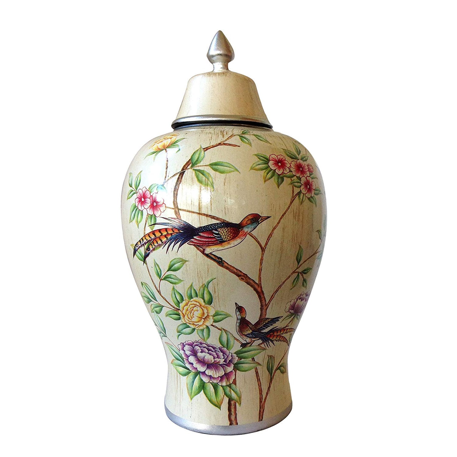 Old World Elegant Cream Colored Floral Highlighted Storage Jar or Urn ...