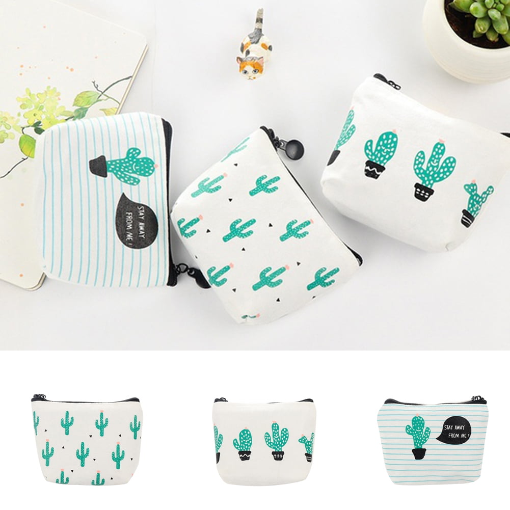SPRING PARK Small Coin Purse Cactus Print Small Canvas Purse Zipper ...