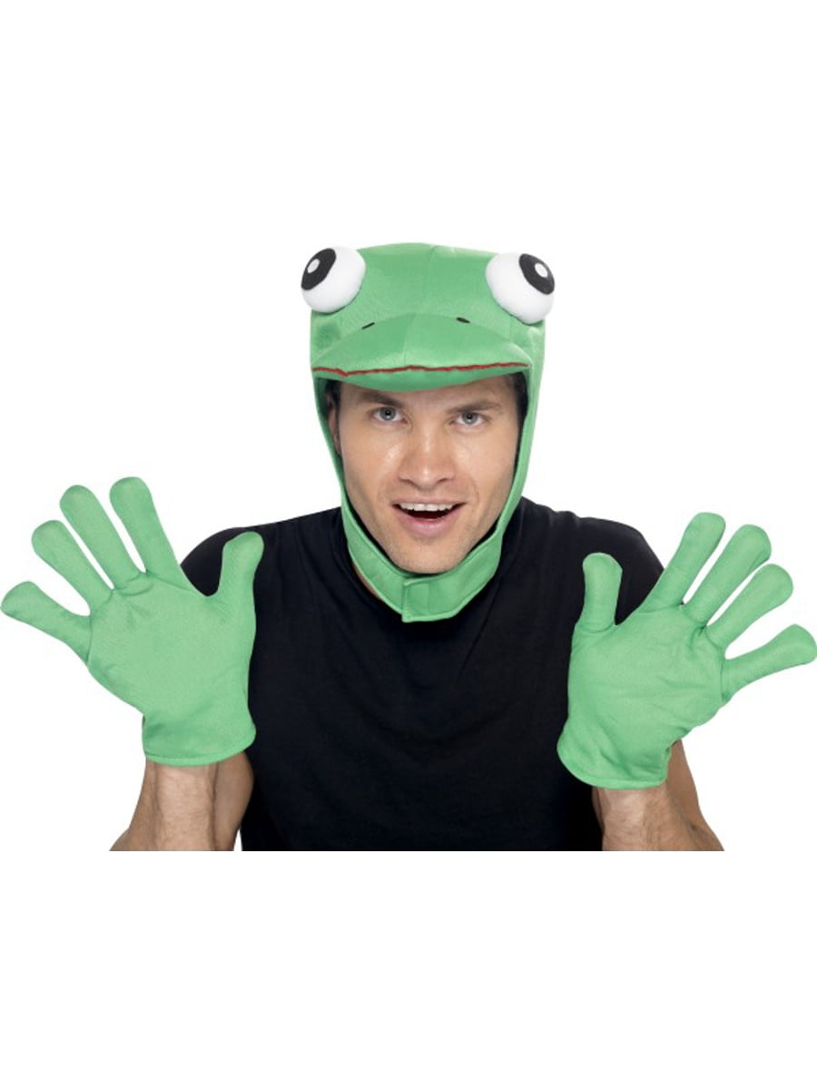 Adult Zoo Animal Furry Frog Green Hood And Gloves Costume Accessory ...