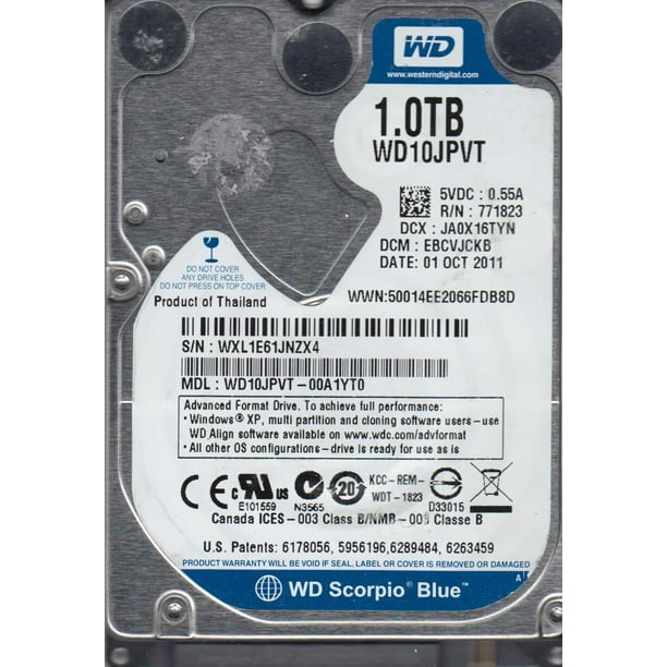 WD10JPVT-00A1YT0, DCM EBCVJCKB, Western Digital 1TB SATA 2.5 Hard Drive ...
