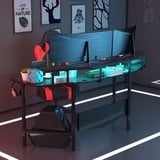 PAKASEPT 70.9” Large Gaming Desk with Led Lights, Wing-Shaped Desk ...