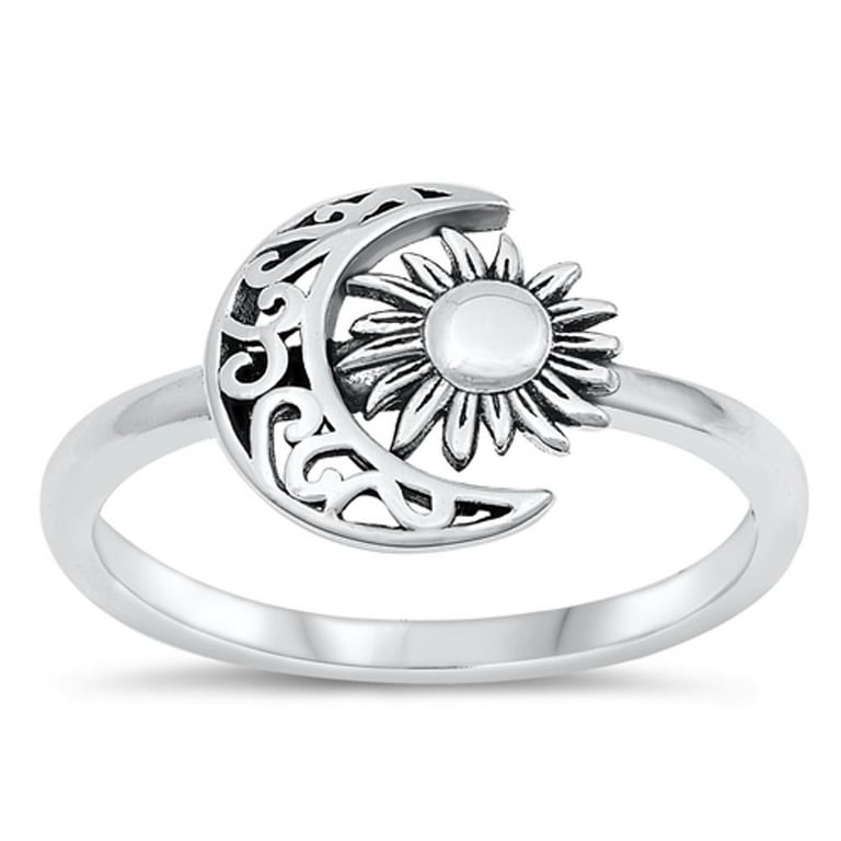 Old Silver Crescent Moon Ring