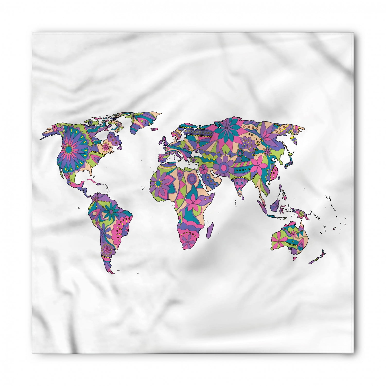 Wanderlust Bandana, World Map with Flowers, Unisex Head and Neck Tie ...