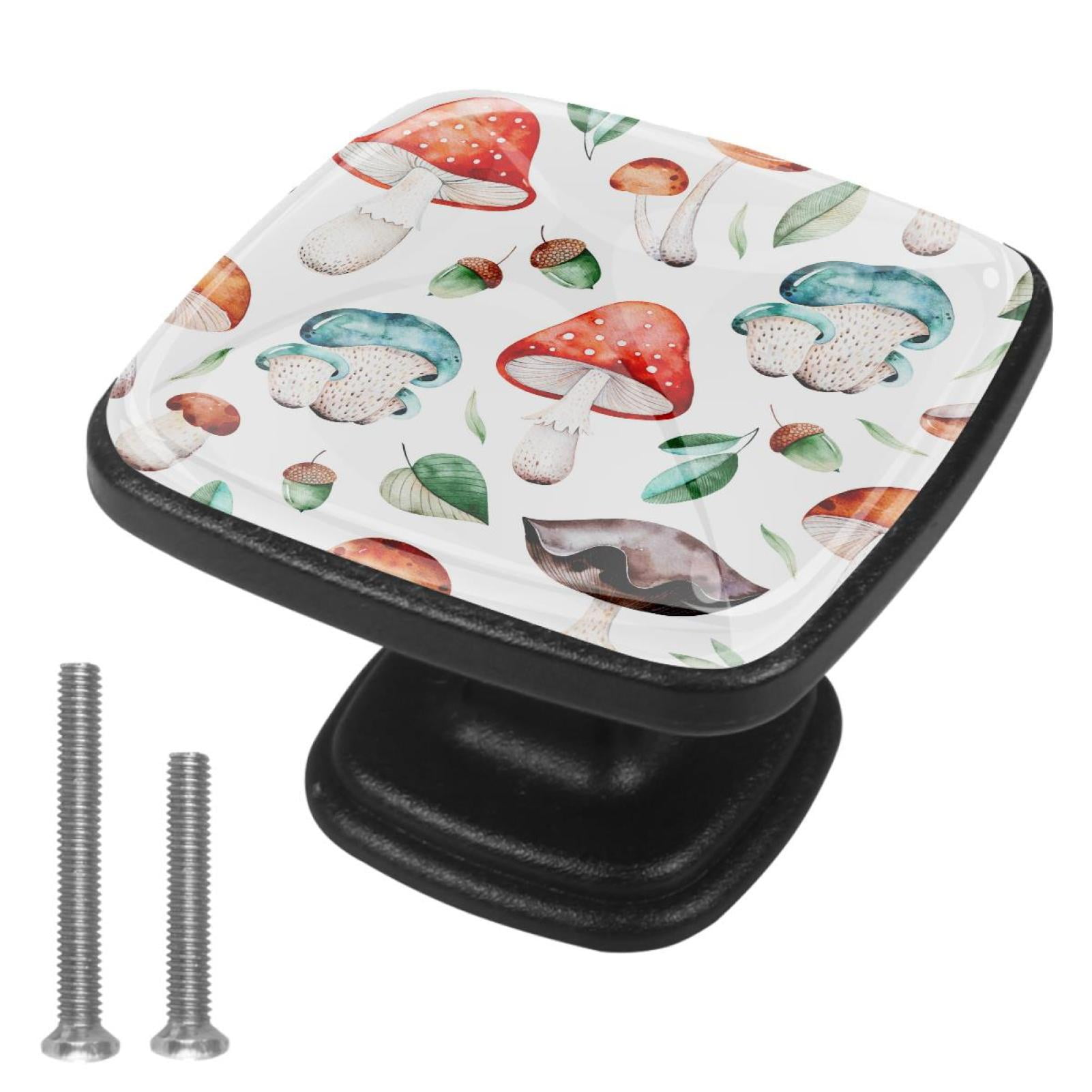 4 Pcs Cabinet Handle Drawer Pulls Watercolor Mushroom Knobs with Screws ...