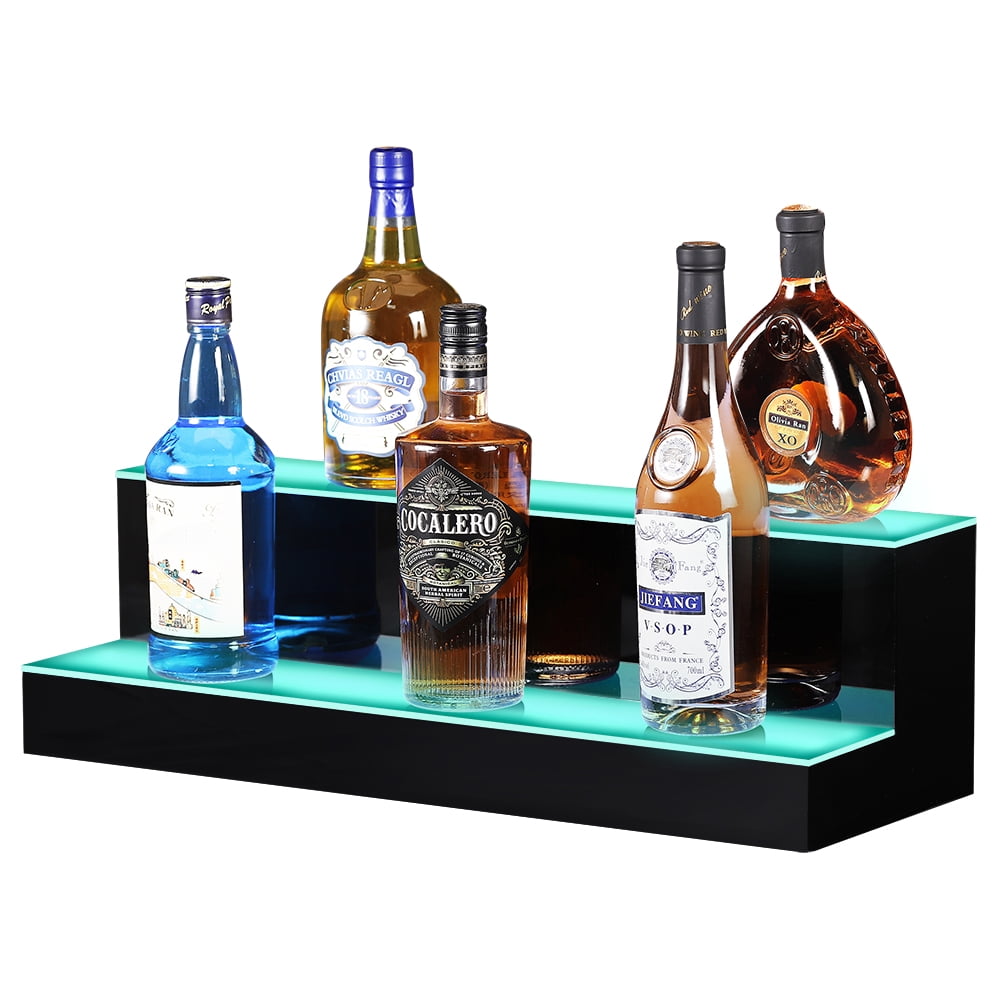 Ageszoe 2 Tier, 24 inch LED Liquor Shelf with Remote Control Acrylic ...