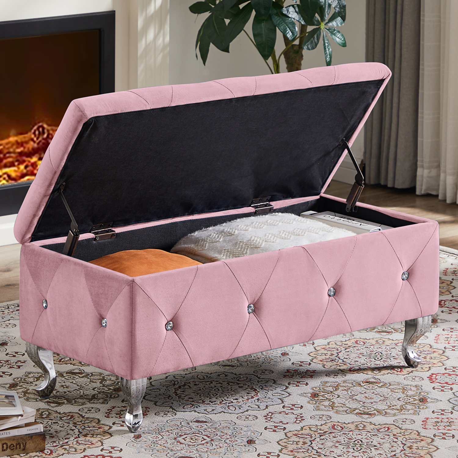 UWR-Nite Storage Ottoman Bench, Velvet Ottoman Flip Top Entryway Bench ...