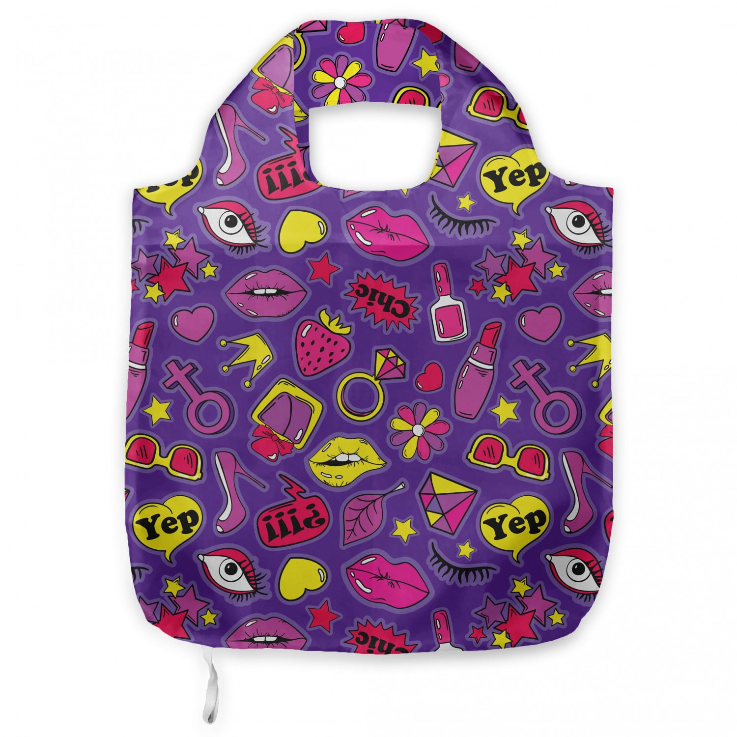 Emoticon Reusable Market Bag, Nineties Comic Book Style for Women with ...