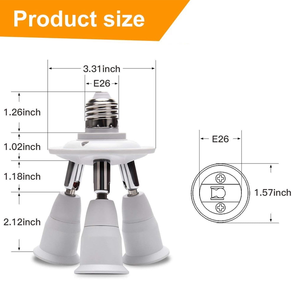 Buy Light Bulb Socket Adapter, 3-in-1 Light Socket Splitter E26 E27 ...