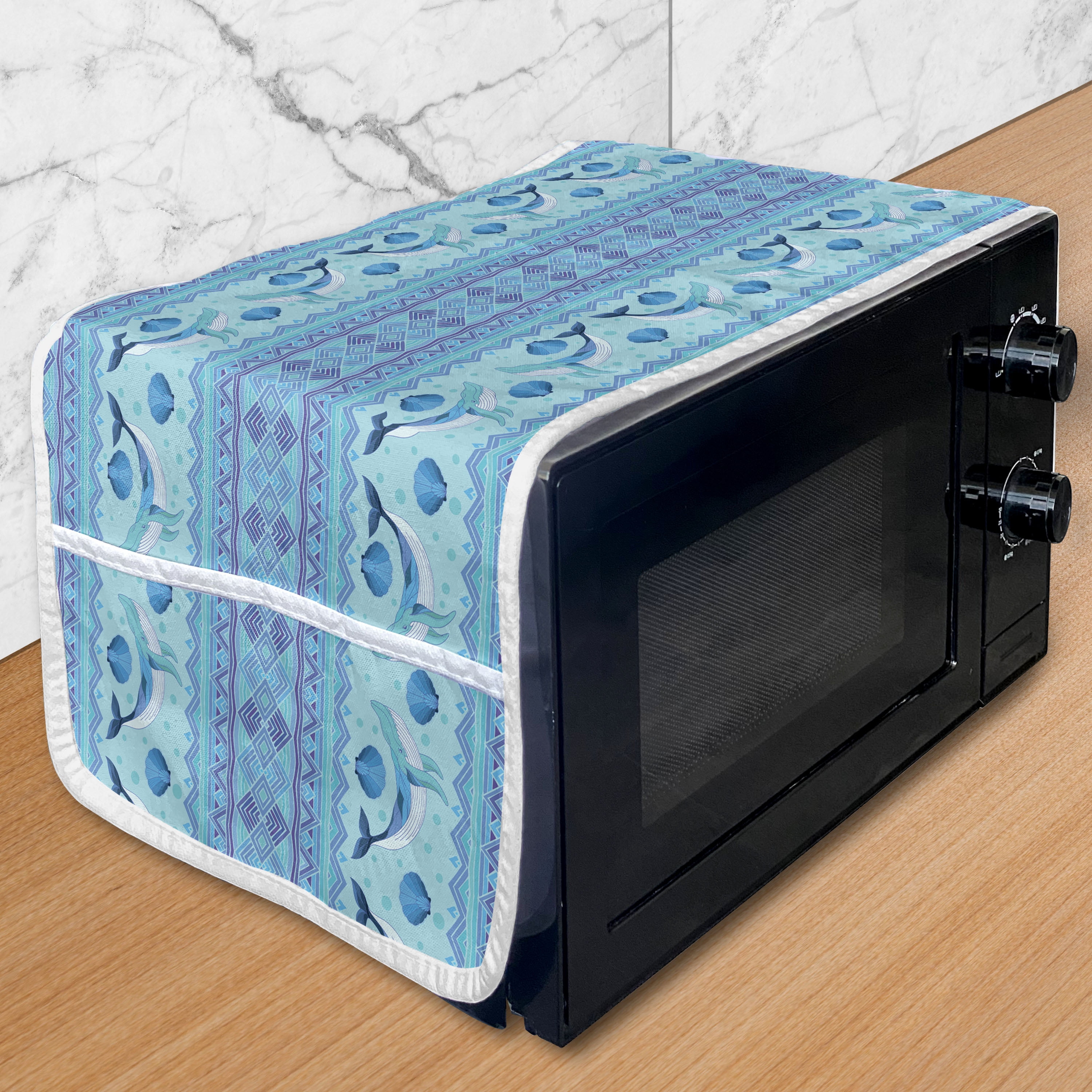 Whale Microwave Oven Cover, Ocean Inspired Pattern with Geometrical ...