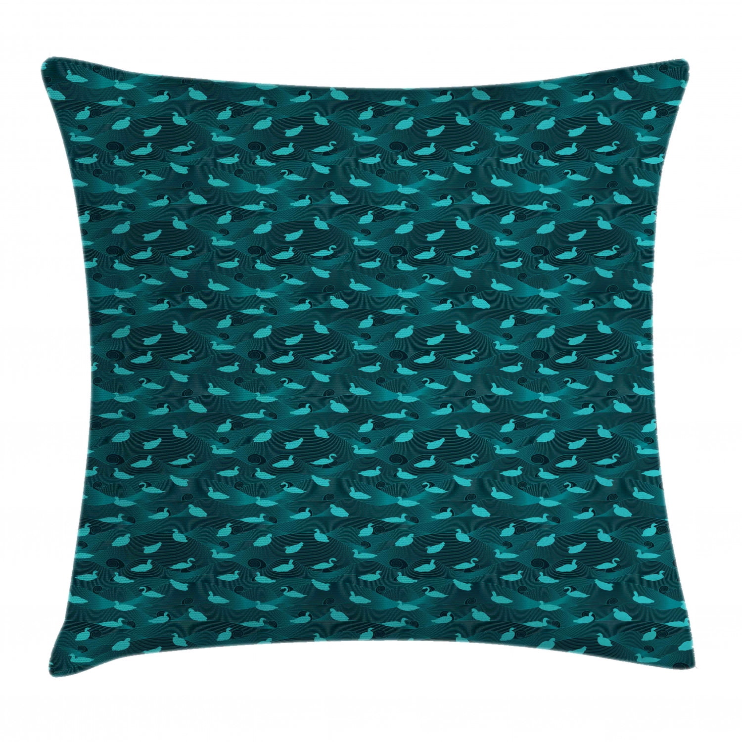 Turquoise Blue Throw Pillow Cushion Cover, Waterfowl Bird Silhouettes ...