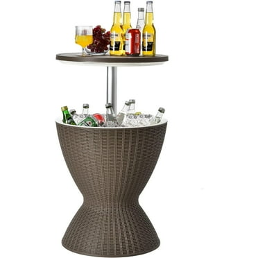 3 in 1 Cool Bar Table Beer and Wine Cooler Rattan Patio Bar Tables ...