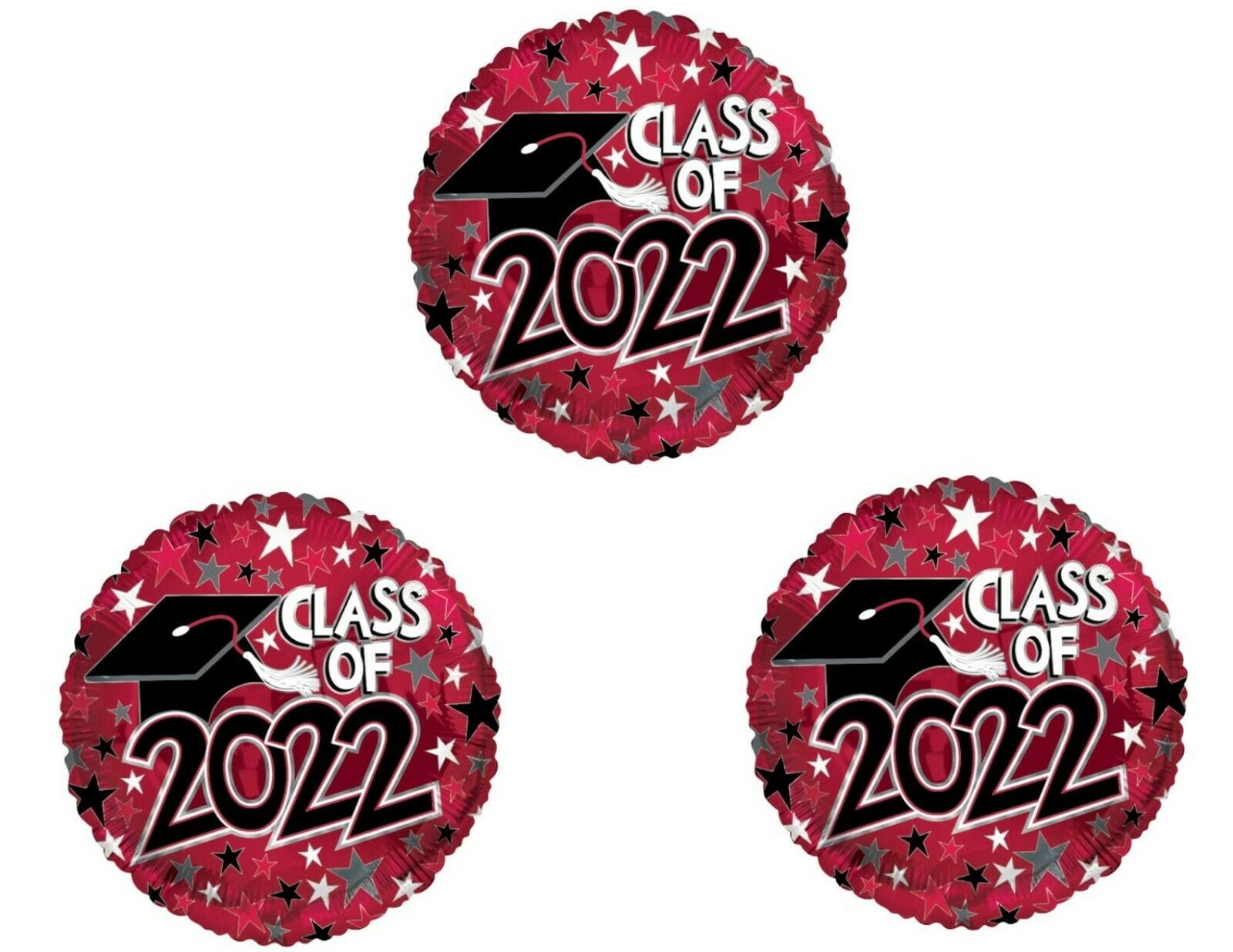 Set of 3 Class of 2022 Red Round Graduation Cap Party Balloons ...