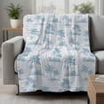 Blue Retro Tropical Fleece Throw Blanket Lightweight Palm Trees Old ...