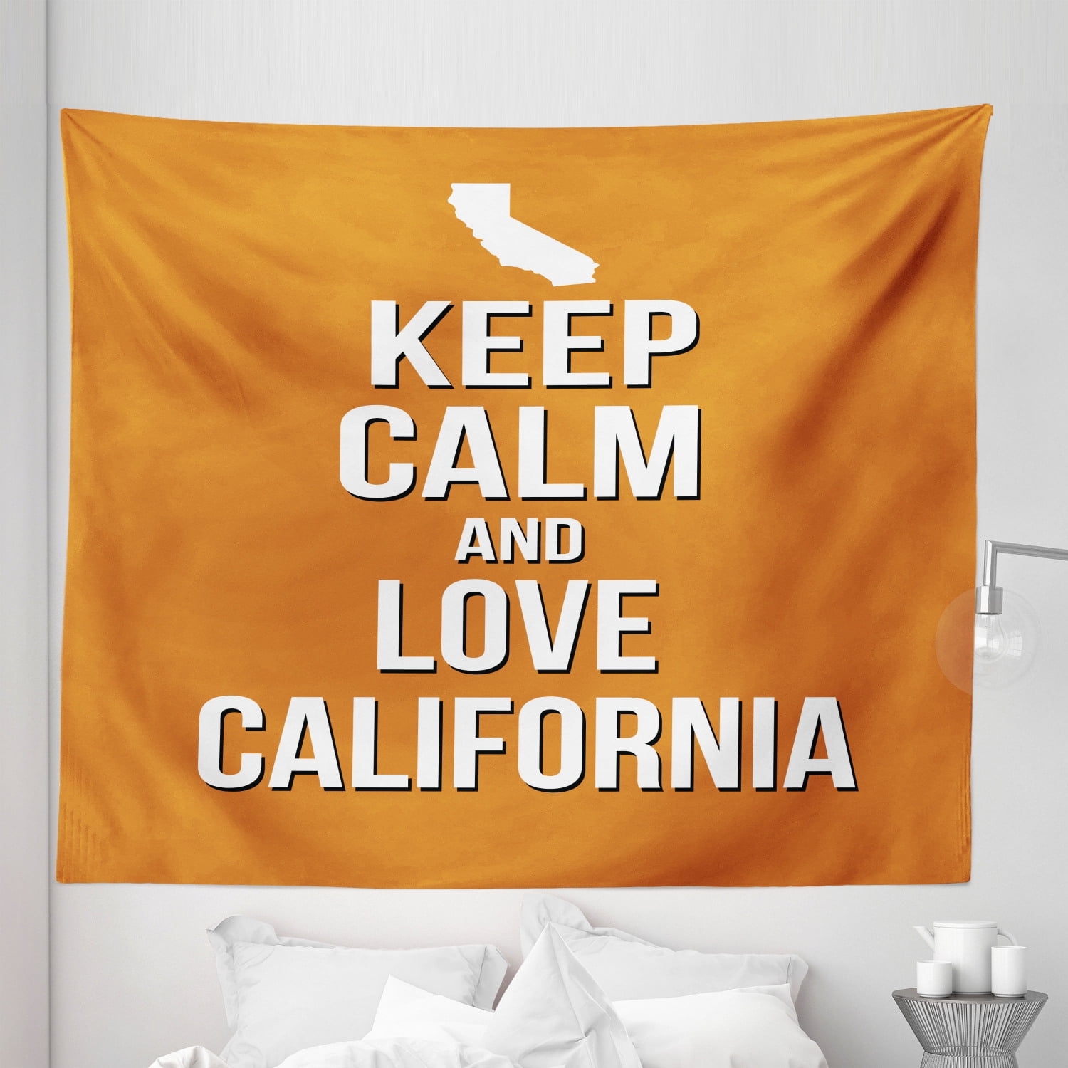 Keep Calm Tapestry, Love California Words with Map on Orange Backdrop ...