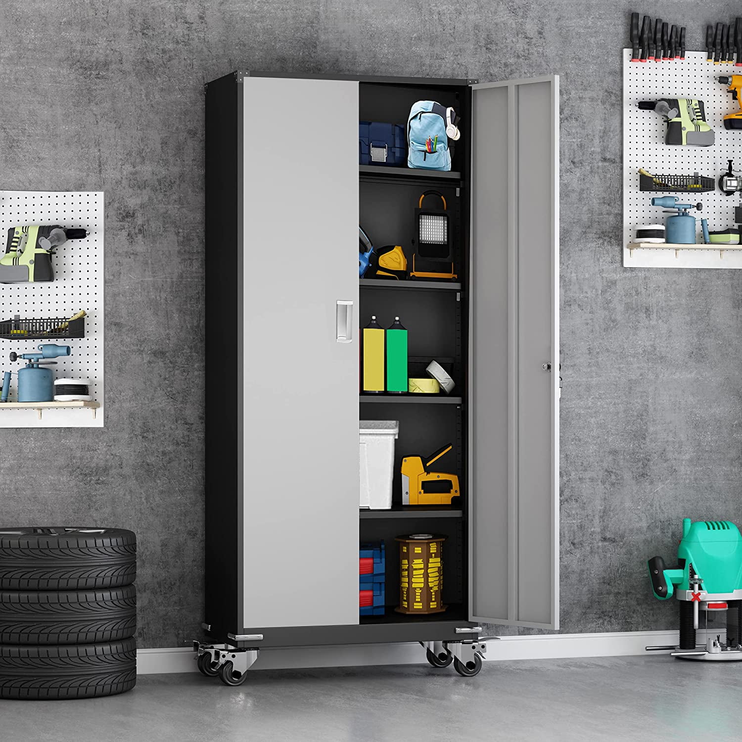 72" Metal Garage Storage Cabinet, Tool Storage Cabinet Utility Locker ...