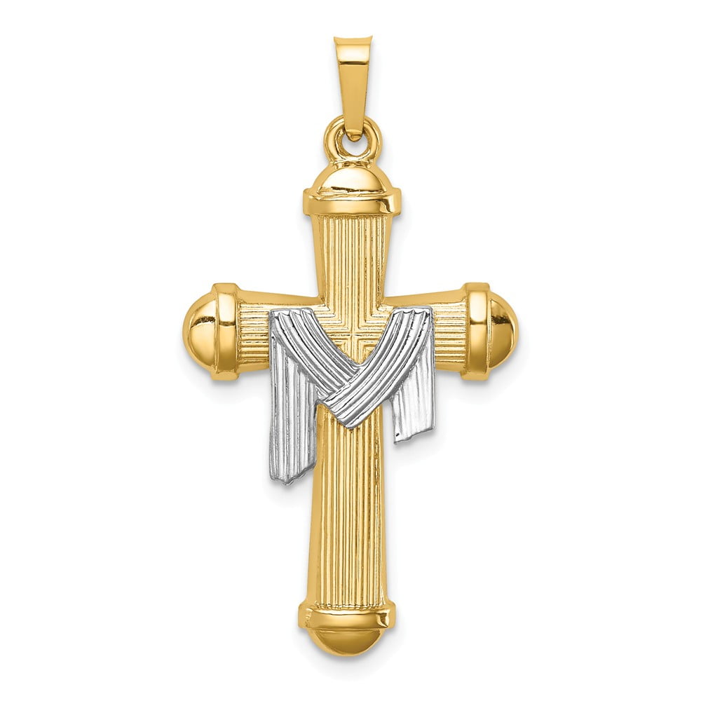 14k Two-tone Gold Hollow Polished Draped Cross - Walmart.com