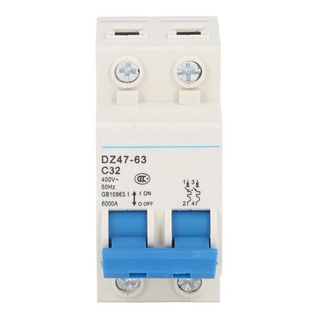 LYUMO Miniature Circuit Breaker 2P Residual Current Isolator DIN Rail Mount 400V 32A DZ47‑63 C32 ...