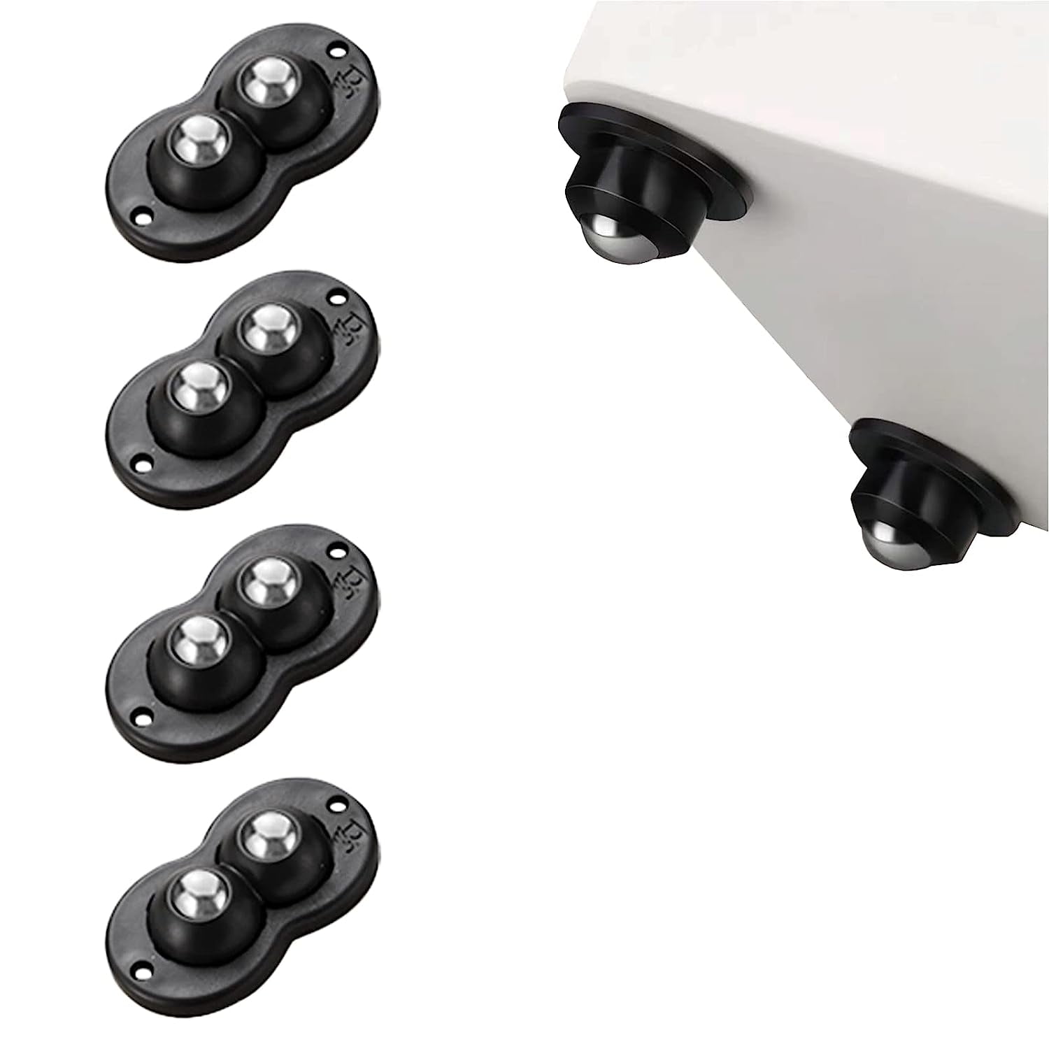 4 PCS Black Mini Self Adhesive Caster Wheels, with 2 Stainless Steel ...
