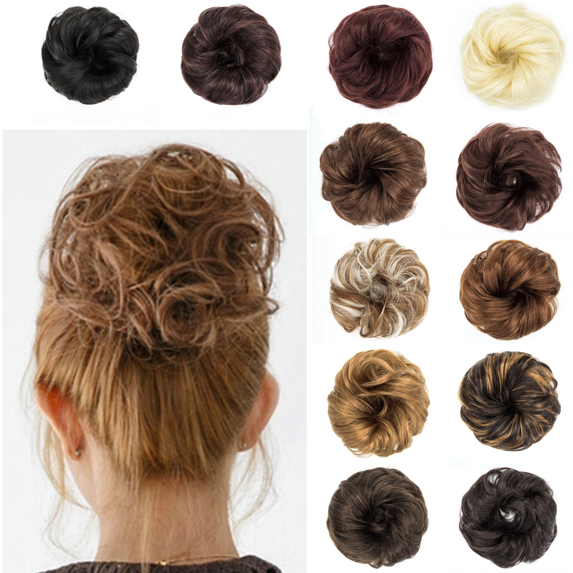 Women Fashion Hair Bun Wavy Curly Ponytail Hair Extensions Synthetic ...