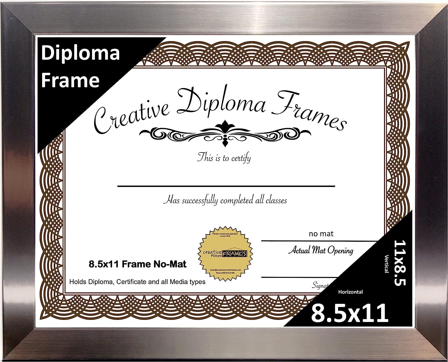 CreativePF [8.5x11ss] Stainless Steel Finish Diploma Frame Displays 8.5 ...