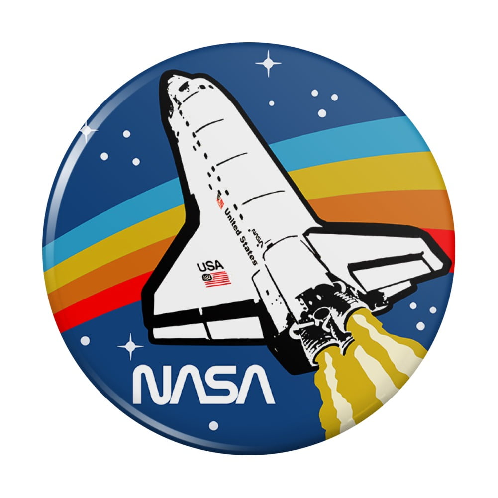 NASA Logo Over Space Shuttle with Rainbow Pinback Button Pin - Walmart.com