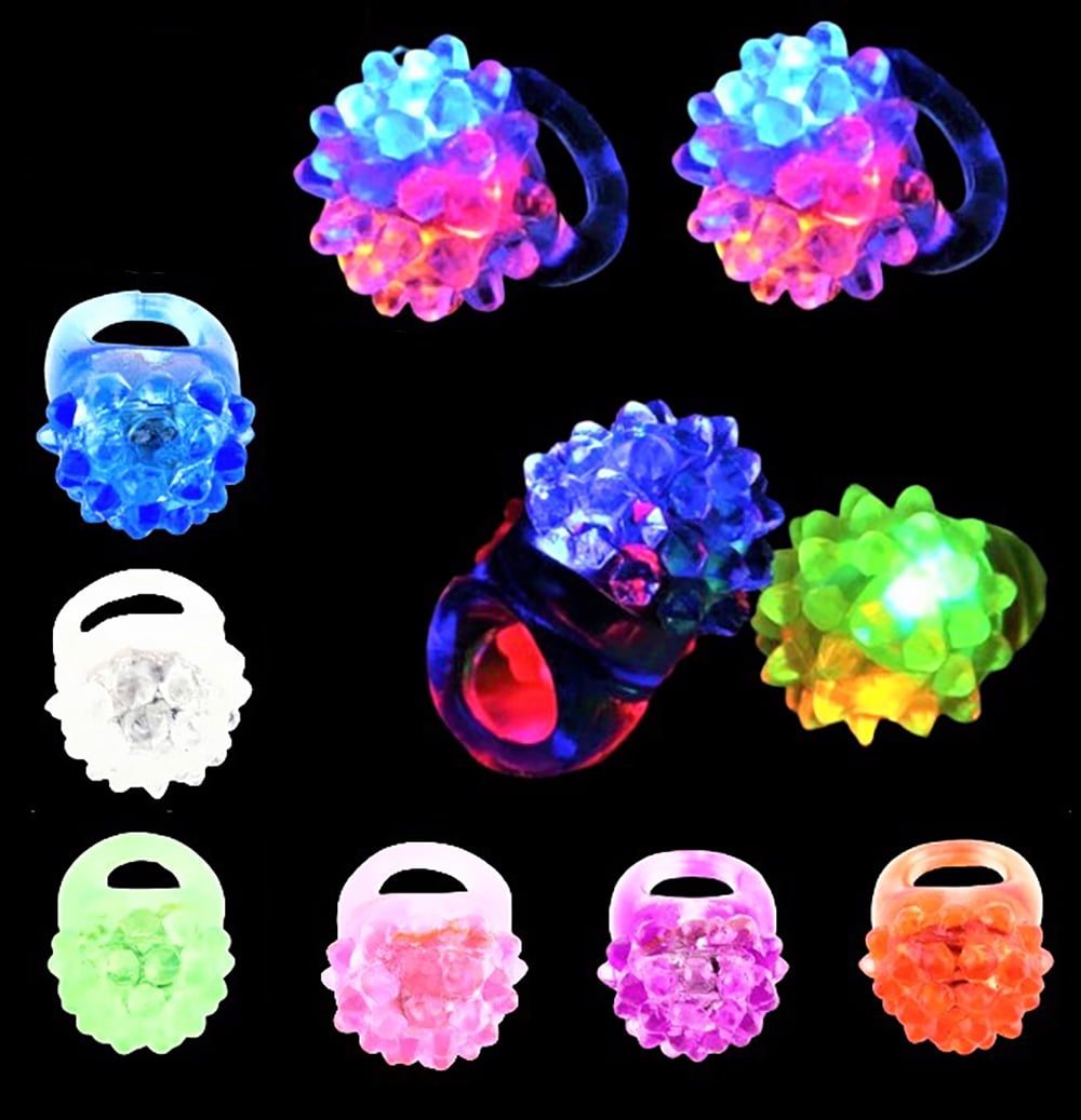 96 Pack Flashing Rings Light Up Jelly Bumpy Bubble Ring LED Party ...
