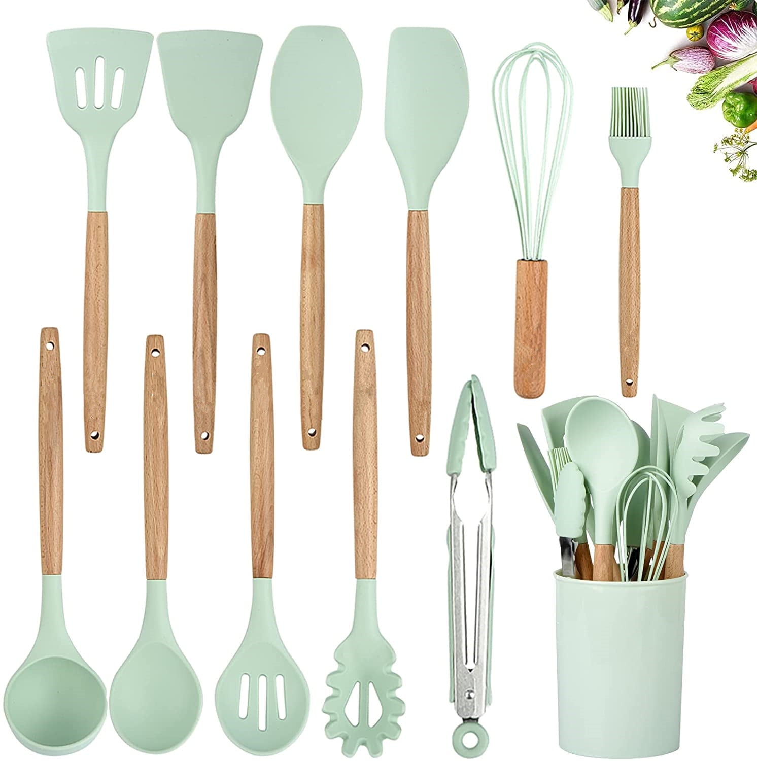 Silicone Cooking Utensil Set, Fungun Non-stick Kitchen Utensil 11 Pcs ...