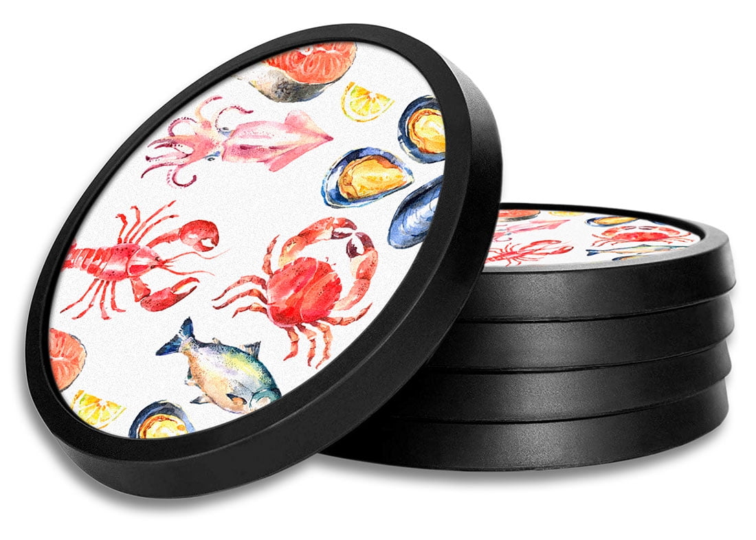 Silicone Non-Slip Drink Coasters with Removable Printed Absorbent Felt ...