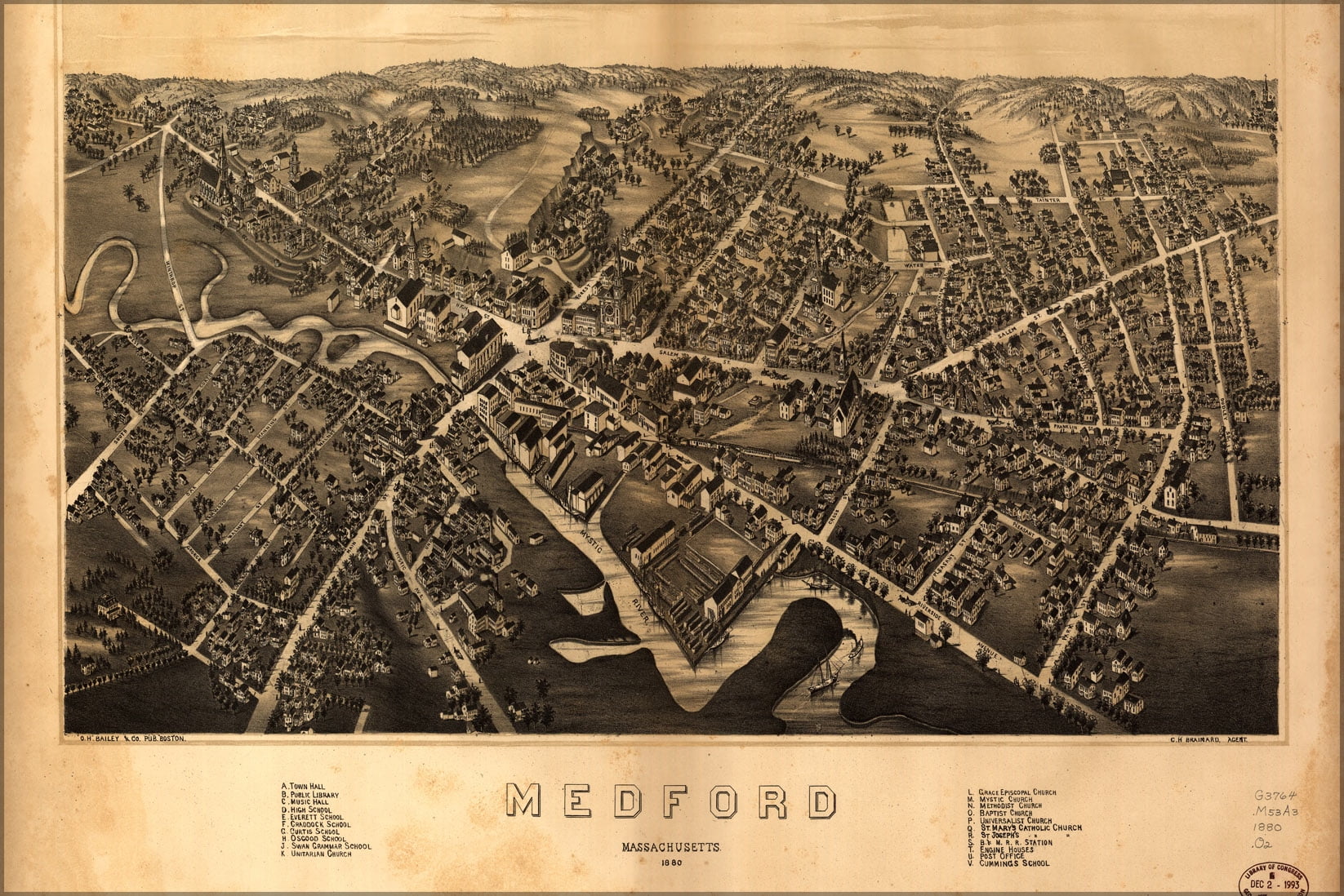 24"x36" Gallery Poster, map of Medford, Massachusetts 1880 - Walmart.com