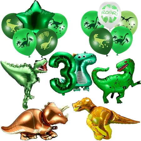 16 Dinosaur Balloons 3rd Birthday Balloon Jungle Foil Mylar Balloon for ...