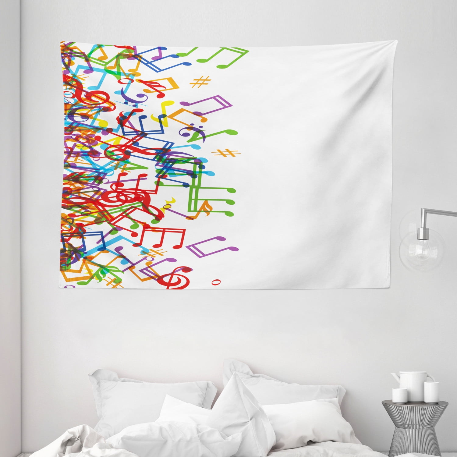 Colorful Home Decor Tapestry, Trippy Style Music Notes with Clef Rhythm ...