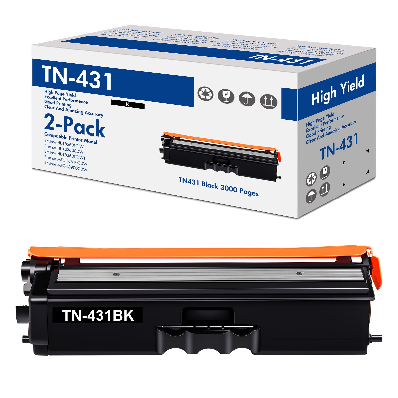 Amstech 2-Pack Compatible Toner for Brother TN431 TN 431 TN-431 TN433 ...