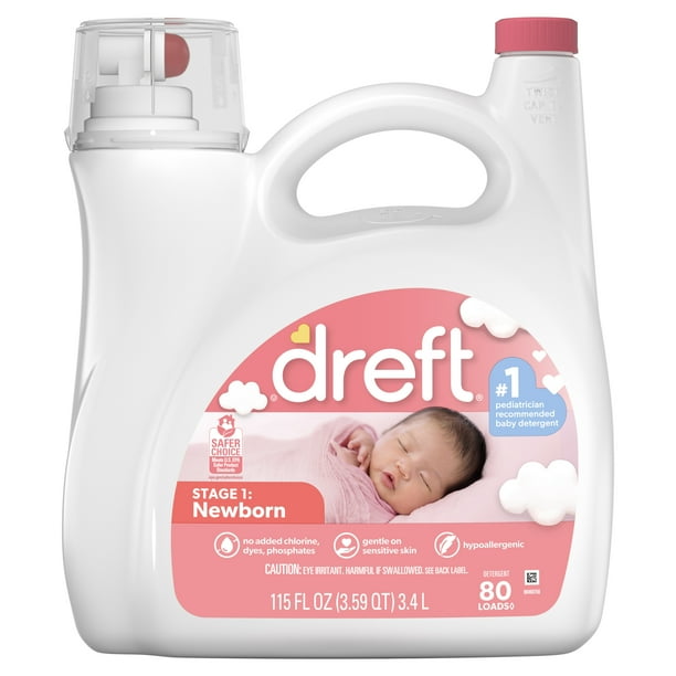 Dreft Stage 1: Newborn Baby Liquid Laundry Detergent, 80 loads, 115 oz ...