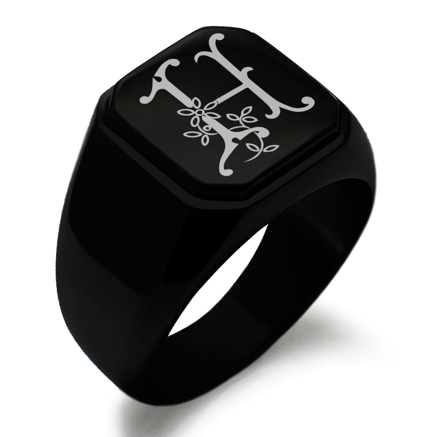 Stainless Steel Letter H Initial Floral Monogram Engraved Engraved ...