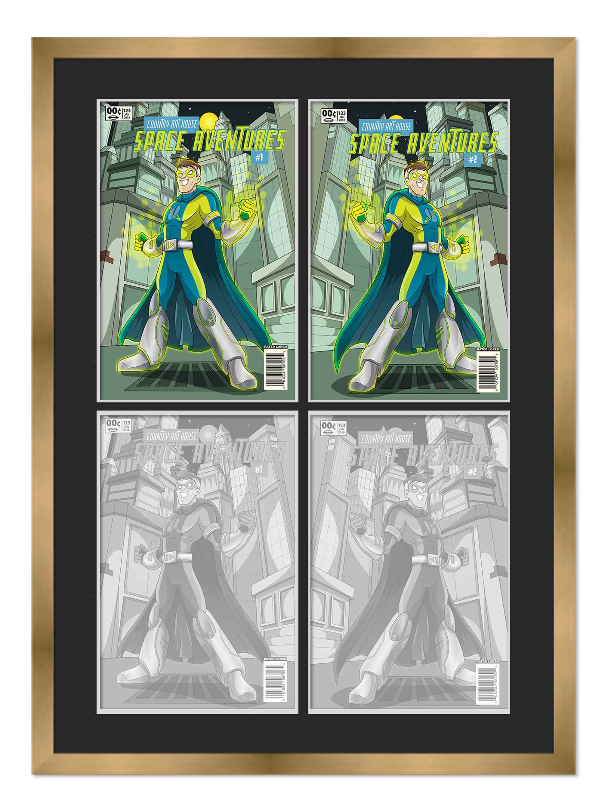 Gold Comic Book Frame with Black Mat - 4 Openingss to Display 4 7.25 ...