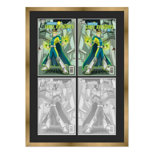 Gold Comic Book Frame with Black Mat - 4 Openingss to Display 4 6.875 ...