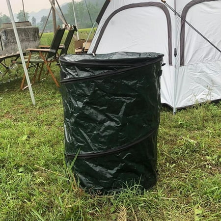 Collapsible Trash Can Folding with Zippered Lid Garbage Bag for Outside ...
