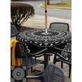 Black Boho Flower Square Outdoor Tablecloth with Umbrella Hole Bohemian ...