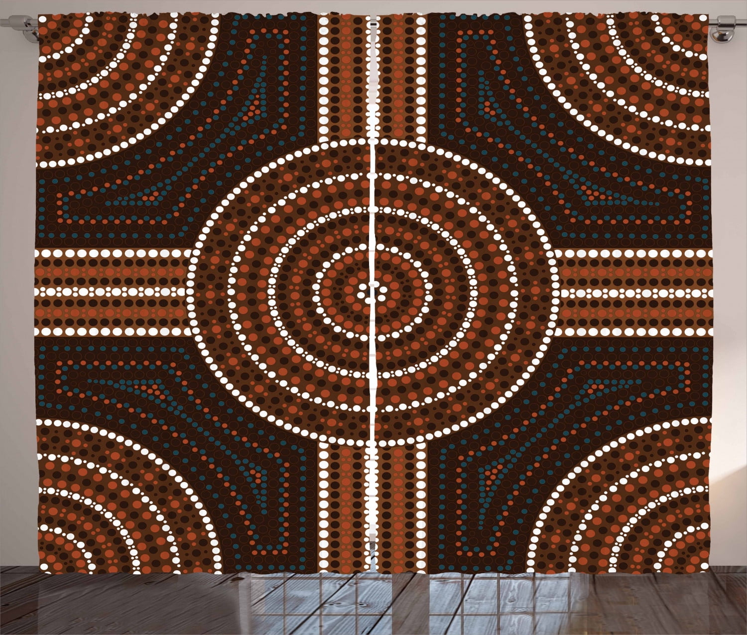 Tribal Curtains 2 Panels Set, Traditional Aboriginal Pattern Pebble ...