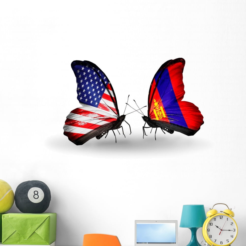 Two Butterflies Flags Wall Mural Decal by Wallmonkeys Vinyl Peel and ...