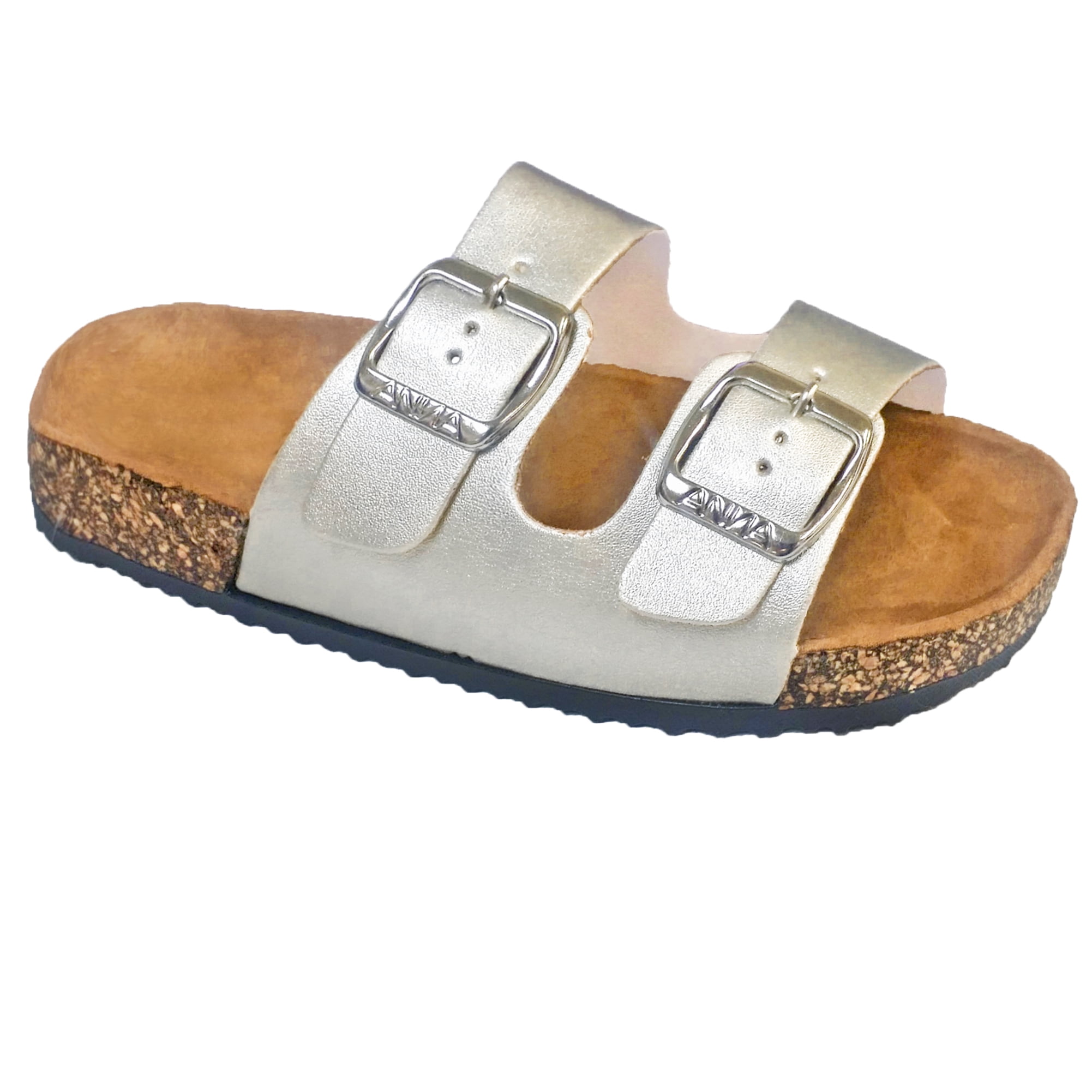 SNJ NEW Kids Girl Open Toe Solid Double Strap Cork Sole Slide Sandal ...