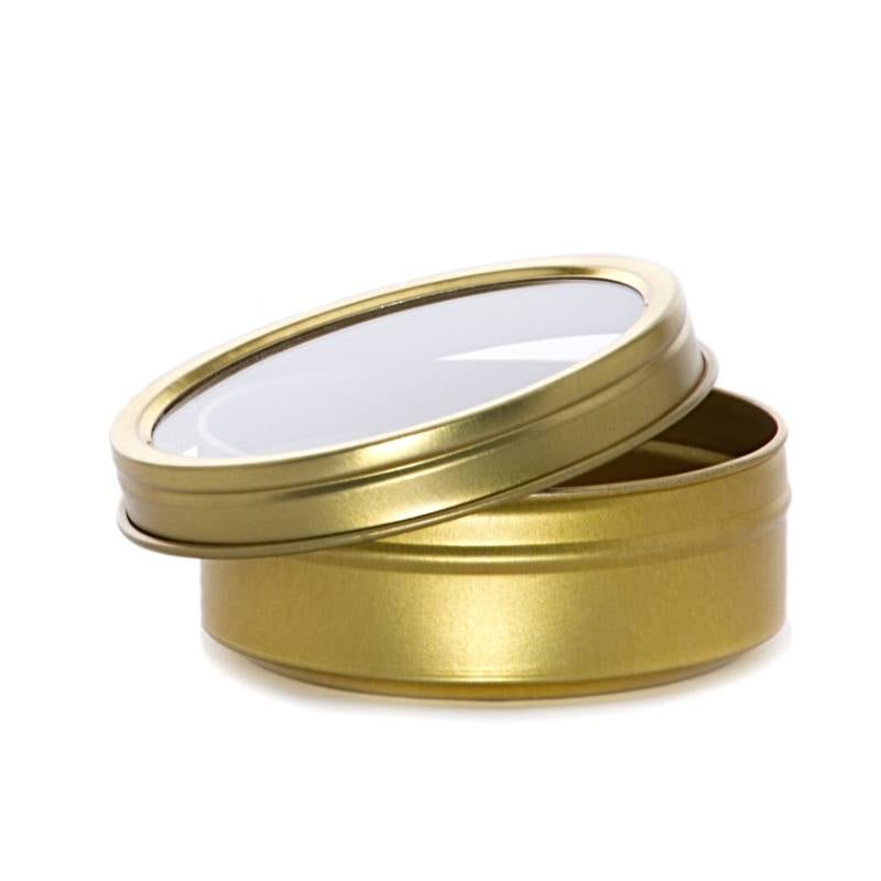 24ea - 2 Oz Gold Window Shallow Stackable Tin Can-Pk | Diameter - 2 1/2 ...
