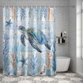 Blue Sea Turtle Shower Curtain, Nautical Coastal Starfish Shell Bubble ...