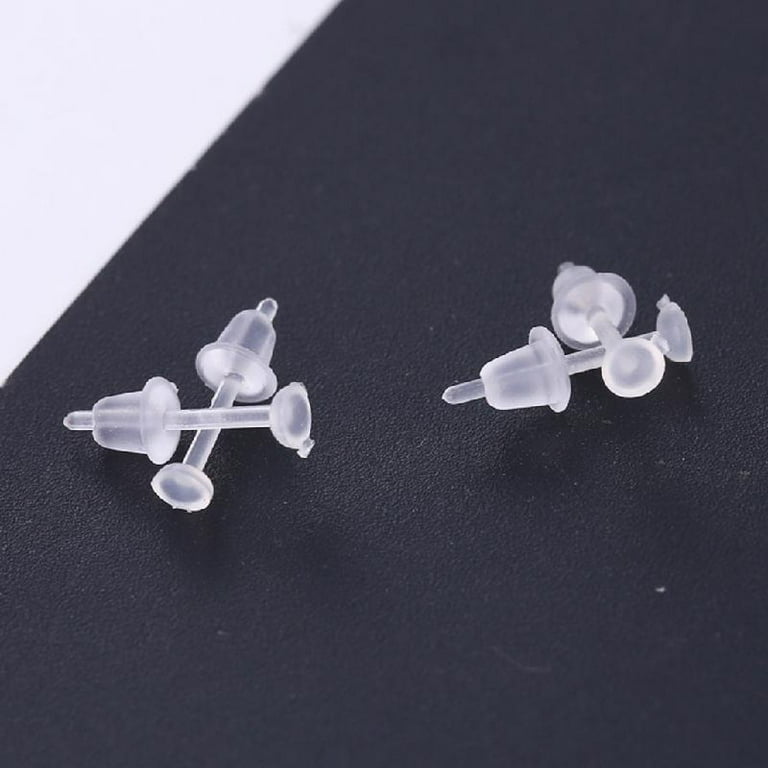 100 Sets Plastic Earring Posts Backs Hypoallergenic Stud Earrings for Sensitive Ears Clear Invisible Sport Earrings