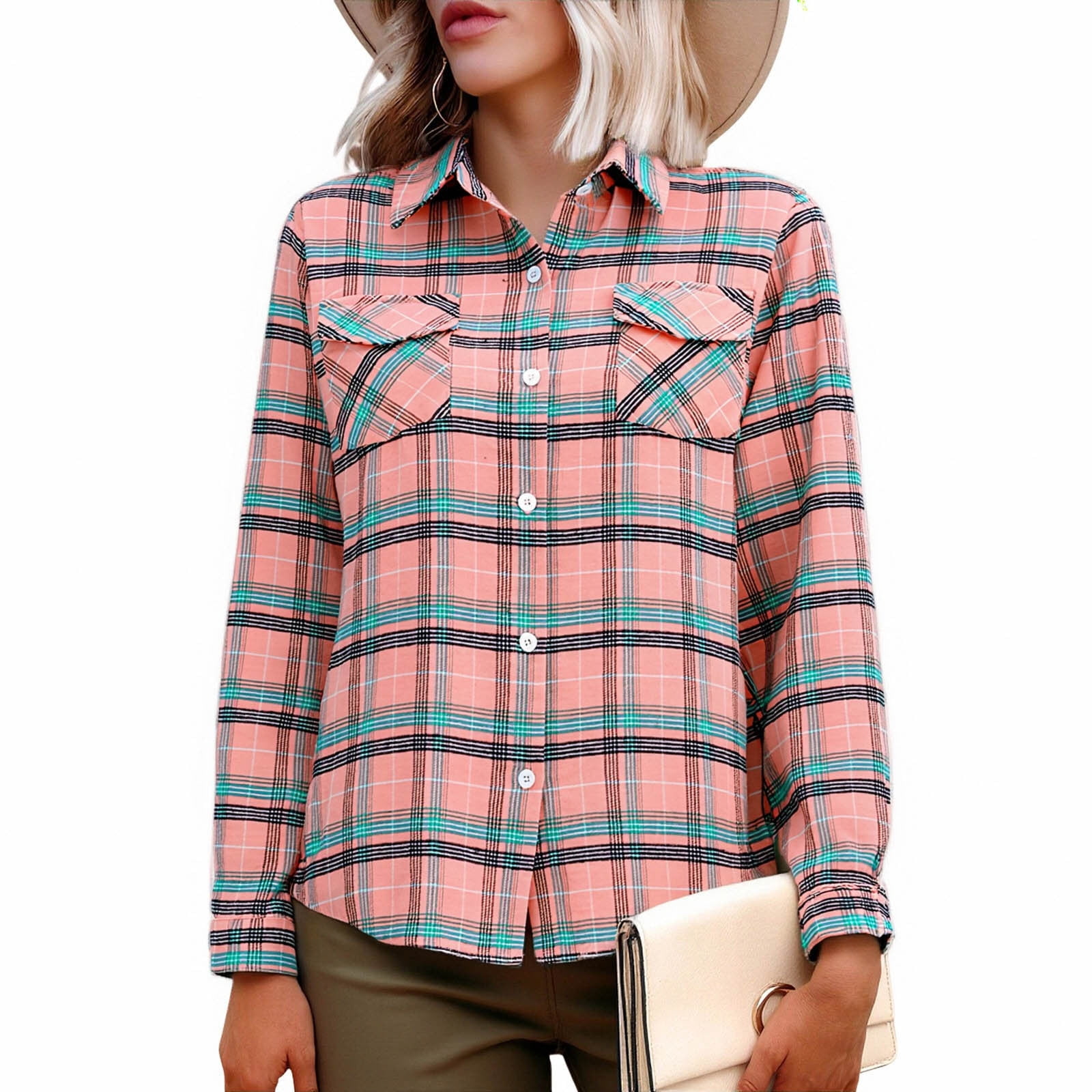 Click here for Ailaofu Womens Cotton Plaid Button Down Shirts Cla... prices