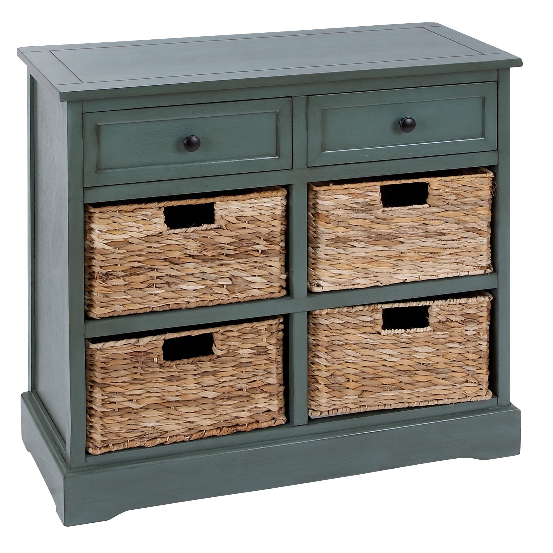 DecMode 30" x 28" Teal Wood 4 Baskets and 2 Drawers Storage Unit, 1 ...